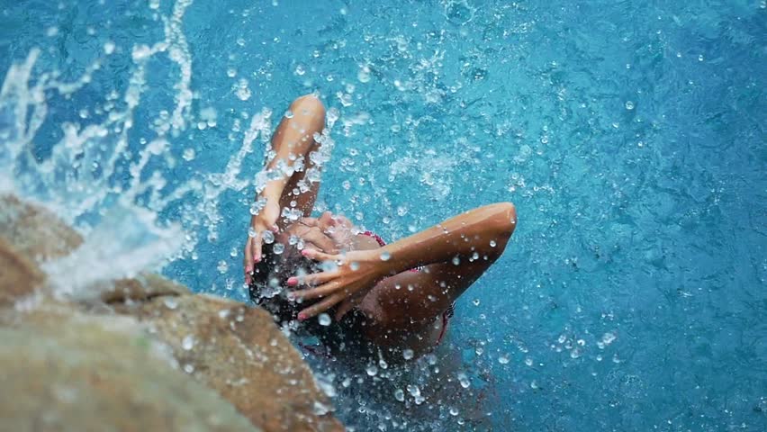 People swimming under the waterfall image - Free stock photo - Public ...