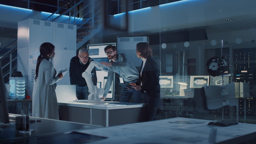 Engineers Meeting in Robotic Research Stock Footage Video (100% Royalty ...