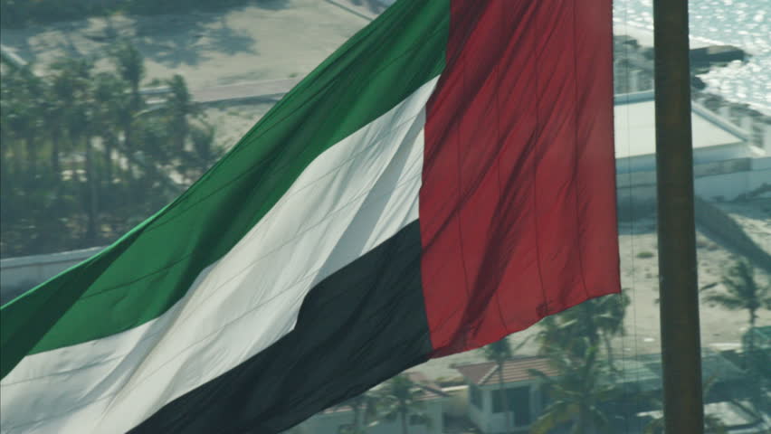 Aerial National Flag Flying Pole Urban District Dubai UAE Stock Footage ...