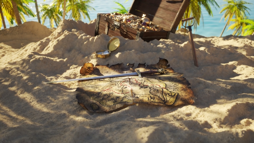 Treasure Chest with Coins in the Sand image - Free stock photo - Public ...