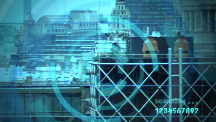 Stock video of computer tracking surveillance system scanning over ...