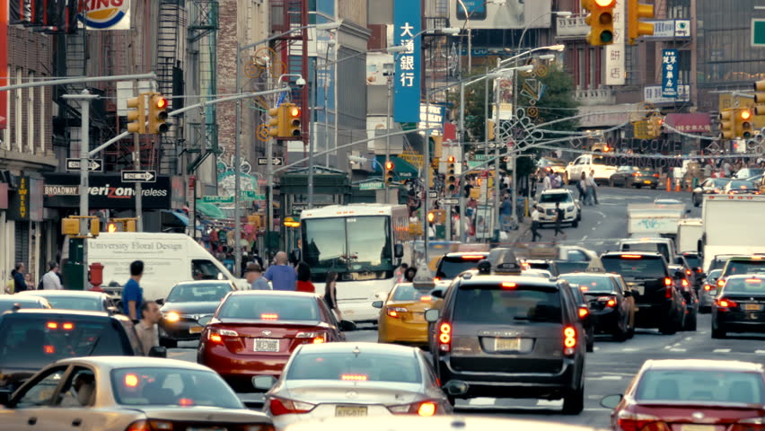 Busy Street Traffic Rush Hour Cars Pedestrians Commute Jammed Manhattan ...