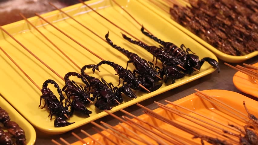 Stock video of street food stall selling fried scorpion | 12259430 ...