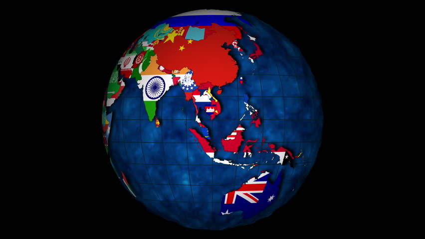 4K Transparent Globe With Countries With Their National Flags Rotating ...