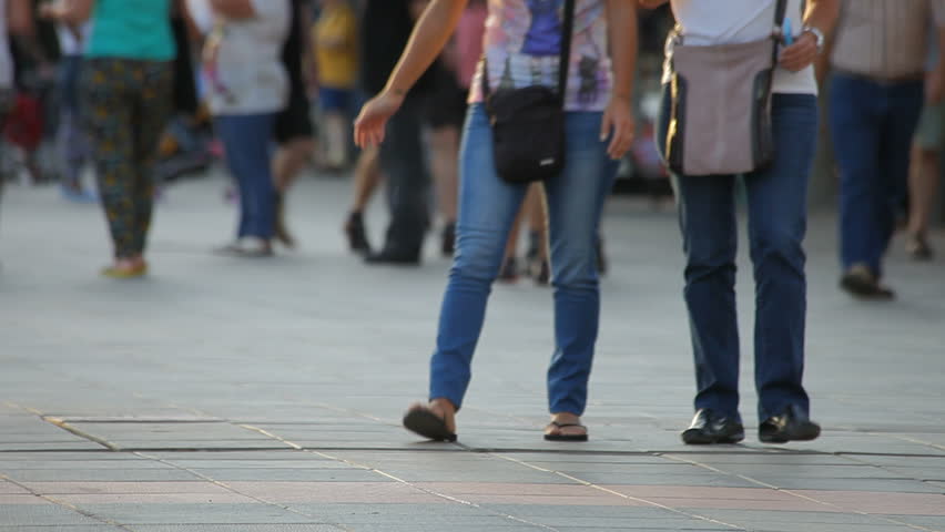 People In Motion. Legs Of People In Casual Shoes. Street Life With Men ...