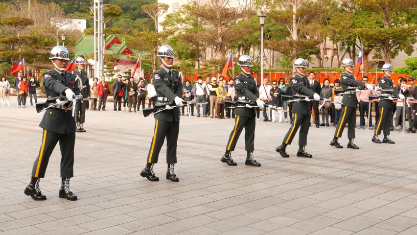 TAIPEI, TAIWAN - FEBRUARY 14, 2015: Military Guards Show Mastery Of ...