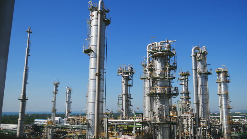 Video Panning Of Refinery Tower In Process Area Of Oil Refinery ...
