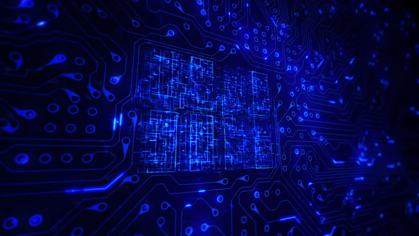 Futuristic Circuit Board With Moving Electrons. Loopable. Technology ...