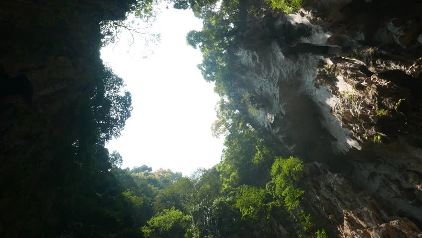 Sky View From Deep Cave Opening, Rotate Around, Spectacular View Of ...
