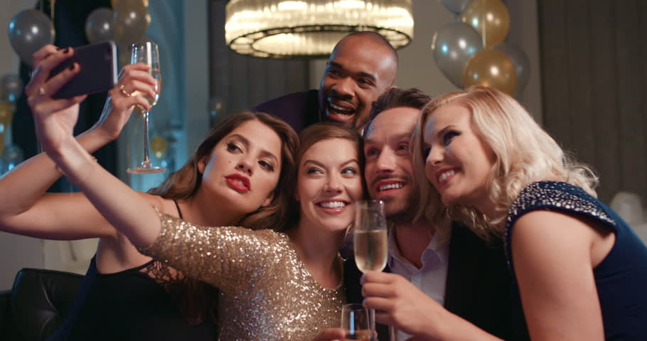 Smiling Group of Friends Celebrating Stock Footage Video (100% Royalty ...