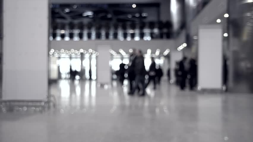 Group Of People Walking Down The Hall, Exhibition Hall, Business Center ...