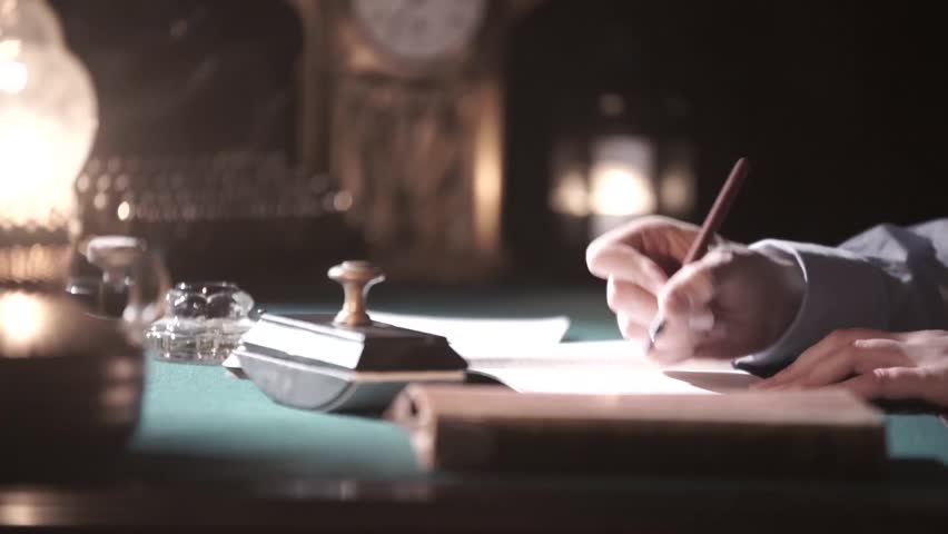 Hand Writing Ink Pen In The Dark Room Videos de metraje en stock ...