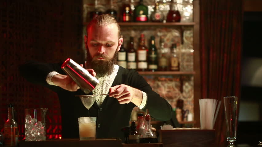 Handsome Barman Professional At Posh Bar Making Cocktail Drinks Stock ...