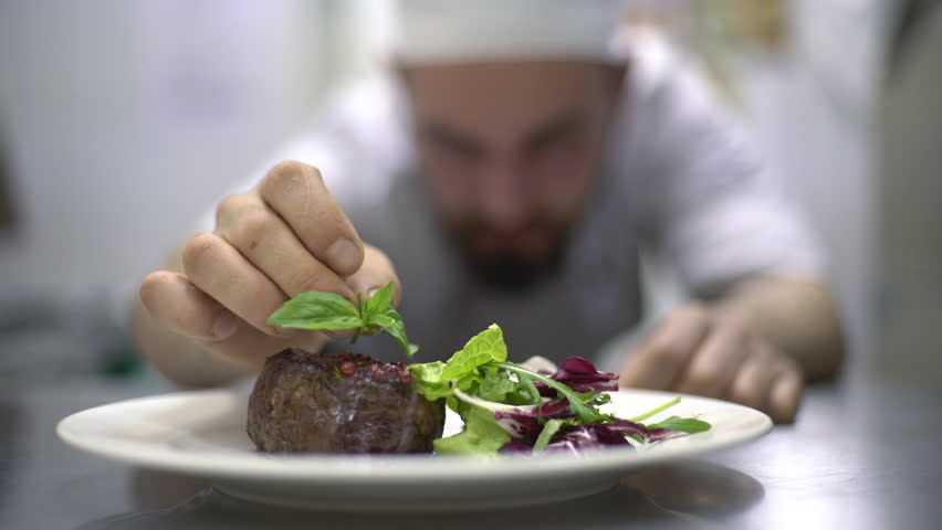 People Cooking In Hotel Restaurant Kitchen, Cook Preparing Food, Man At ...