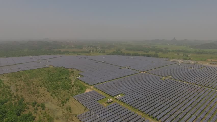 Aerial View Solar Panels Harvesting Clean Energy From The Sun, Las ...
