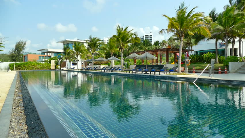 Outdoor Swimming Pool In Hotel Resort Stock Footage Video 16315348 ...