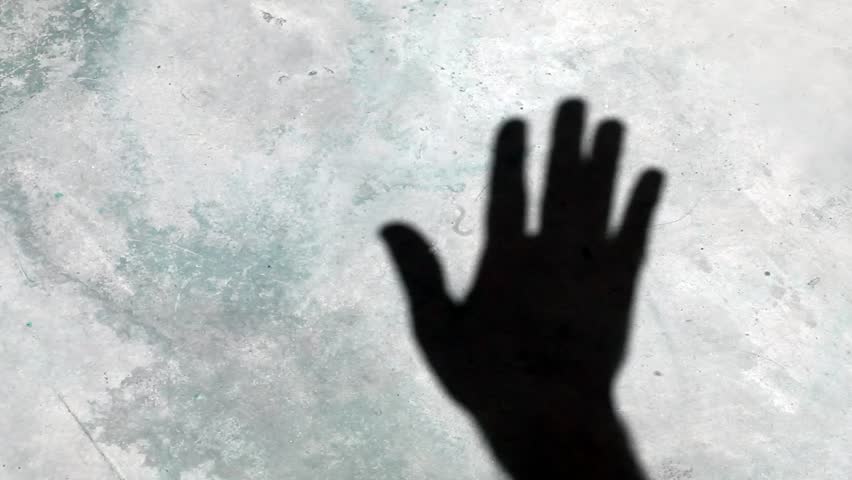 Female Hand And Head, Spooky Shadows On The Glass Wall, In Full HD ...