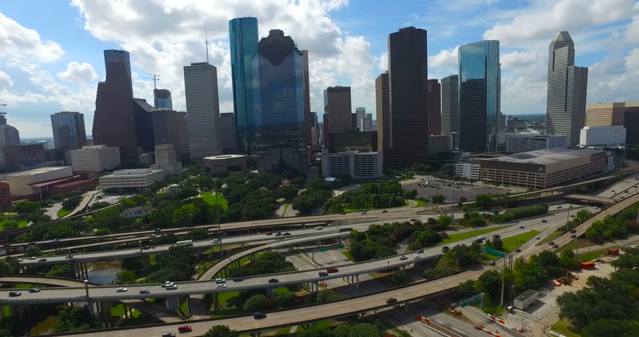 Drone Shot Of Houston Skyline Shot From The West In Daylight.. Stock ...