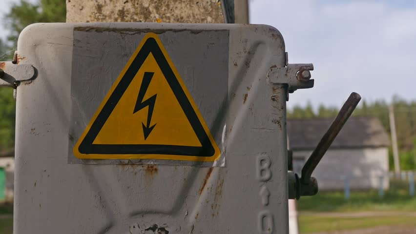 Danger Sign Electricity Transformer Slow Stock Footage Video (100% ...