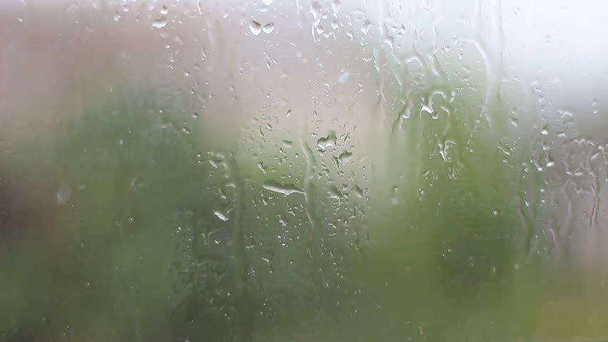 Rain And Water Drops Falling On Glass During Rain Storm, Close Up ...