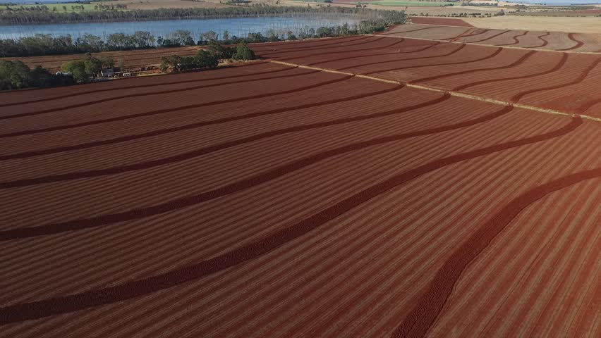 Aerial Views Of Dry Land Farming And Cropping In Australia, Featuring ...