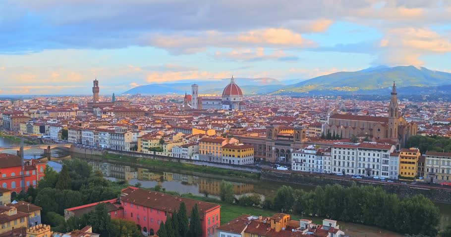 Florence Or Firenze Sunset Aerial Cityscape.Day To NIght Filmati e ...