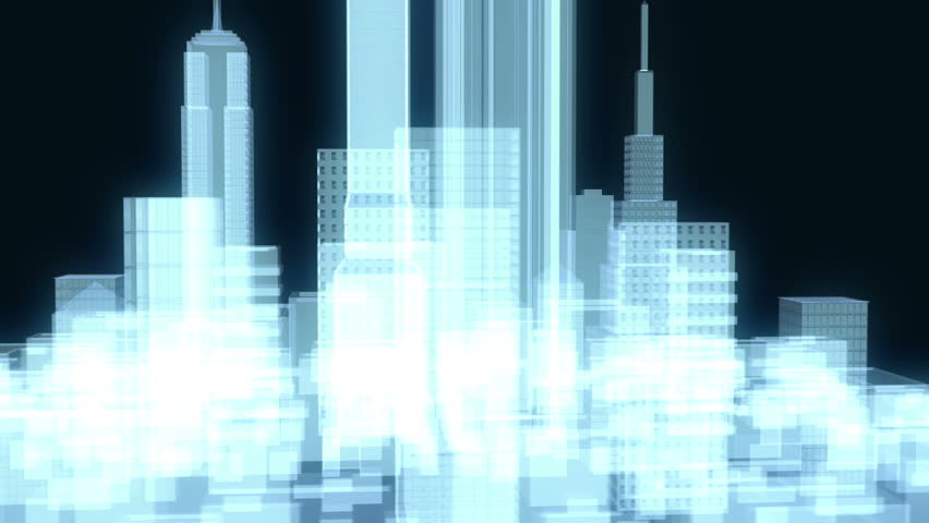 Abstract Futuristic City Hologram On Black Background. 3d Buildings ...