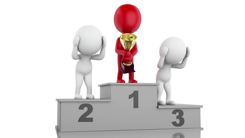 3d Animation. White People Winner On Sports Podium With Trophy. 4K ...