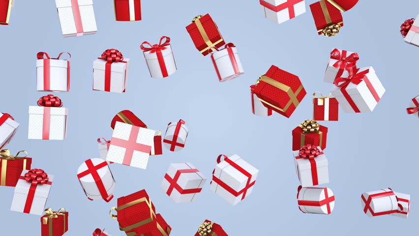 Falling Christmas Gift Boxes On White Background. Alpha Matte. Stock ...