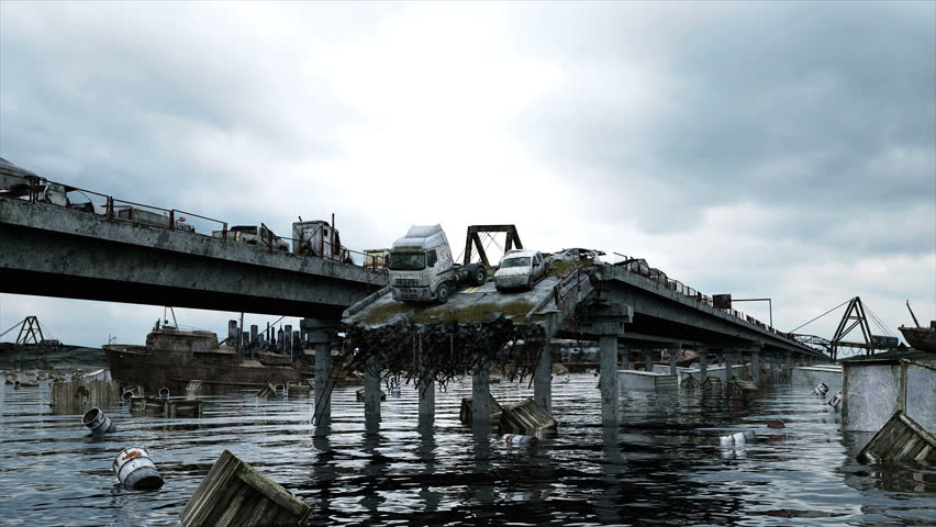 Apocalypse Sea View. Destroyed Bridge. Stock Footage Video (100% ...