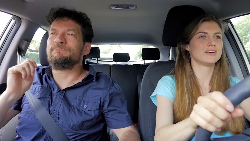 Happy Couple Laughing And Cuddling In Car Driving Stock Footage Video ...