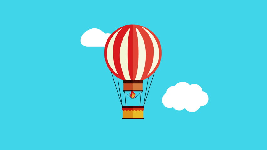 Hot Air Balloon Flying Over A Natural Landscape In Cartoon Style วิดีโอ ...