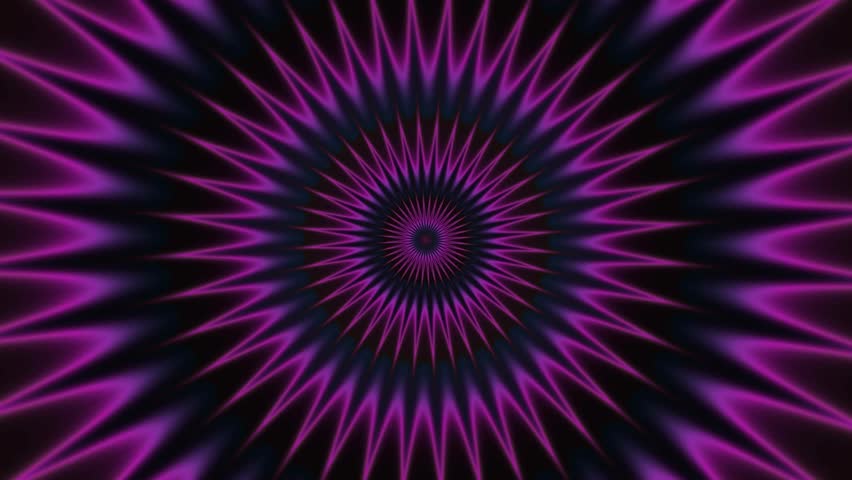 Turning Purple Pink Shinning Neon Spike Discs On Dark Background. Rich ...