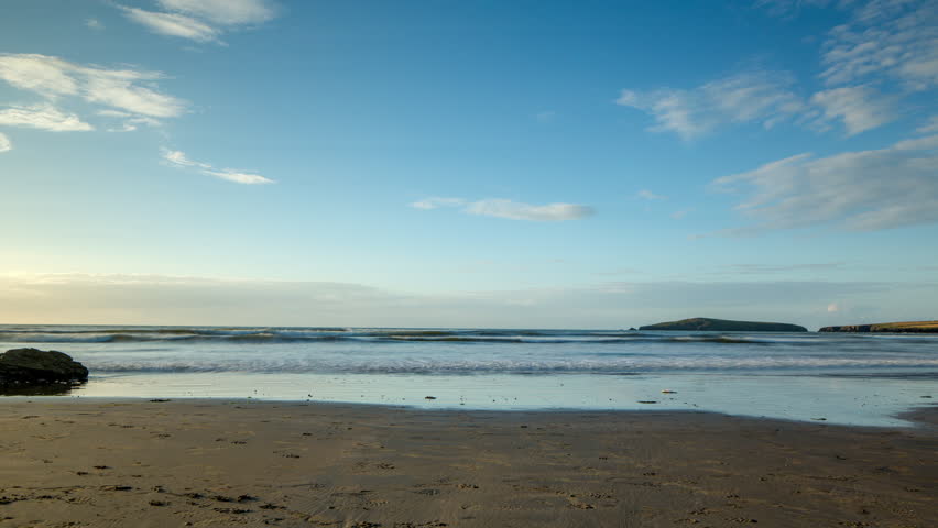 Lonely Beach At Sunset. Extreme Wide Shot With Fisheye Lens. Stock ...