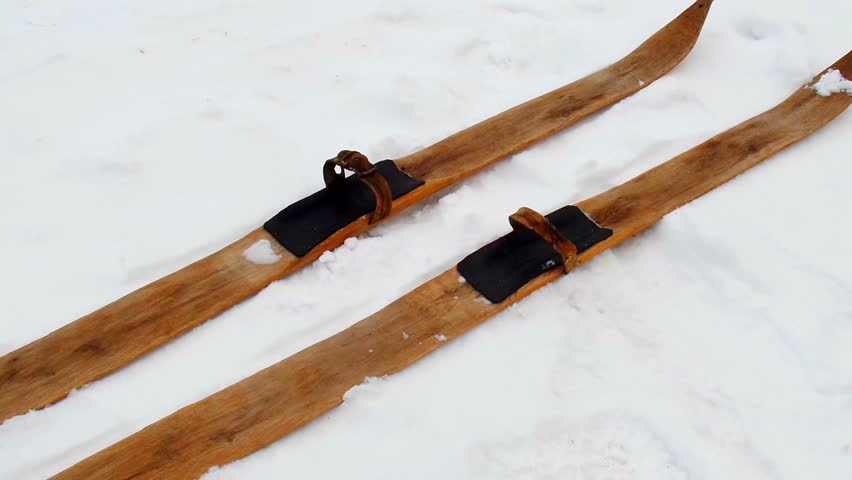 Old Wooden Skis On White Stock Footage Video (100% Royalty-free ...