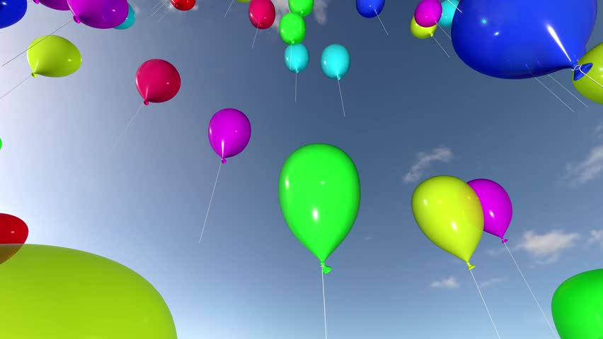 Colorful Balloons Floating Upward Over A Sky. Stock Footage Video ...