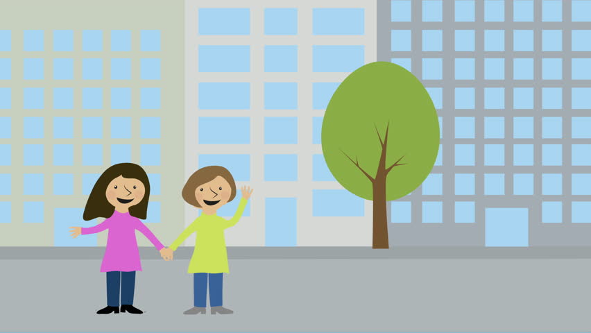 Children In City. Animated Character With Flat Design. Concept Of ...