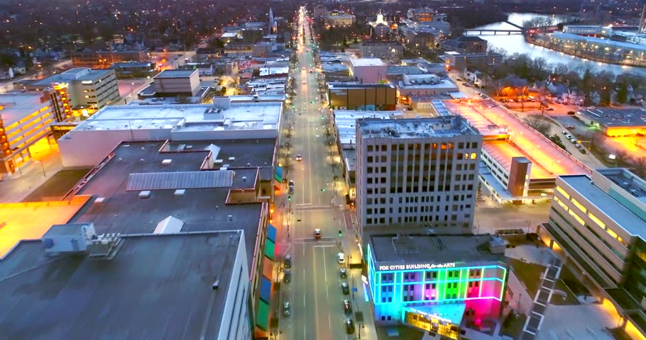 Stunning Twilight Aerial View Downtown Appleton Wisconsin, College ...