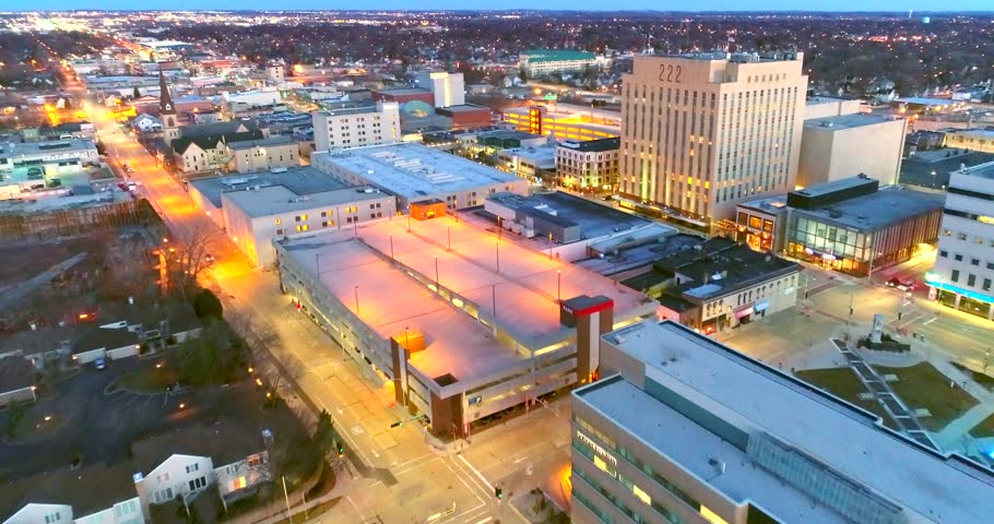 Stunning Twilight Aerial View Downtown Appleton Wisconsin, College ...
