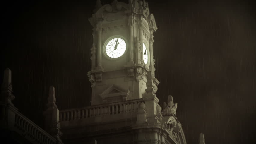 Lightening Striking Creepy Clock Tower Stock Footage Video (100% ...