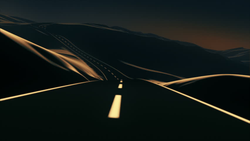 3D Animation Of A Road Trip On An Empty Road At Night Stock Footage ...