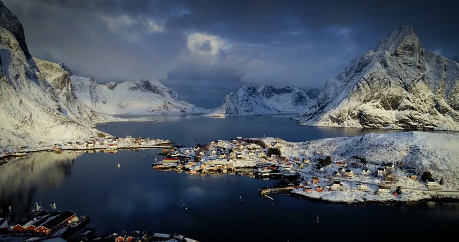 Reine from Drone, March, Lofoten Stock Footage Video (100% Royalty-free ...