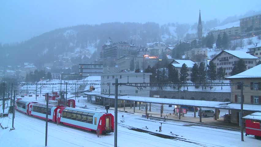 ST. MORITZ, SWITZERLAND-CIRCA 2011-The Train Station In St. Moritz ...