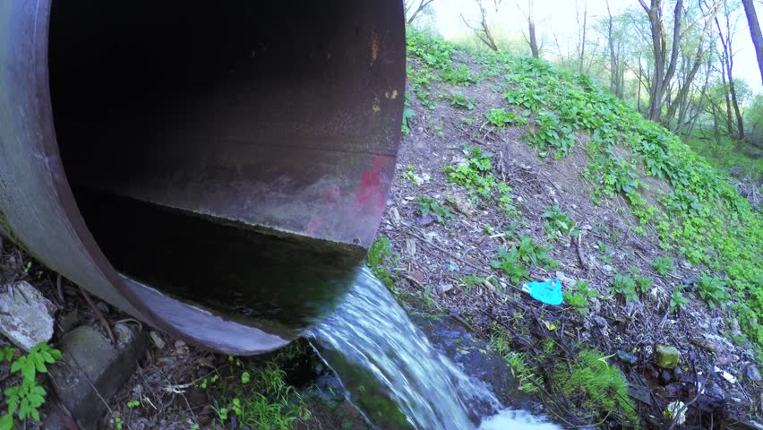 Water Pollution With Garbage, Plastic And Human Waste Waterfall In ...