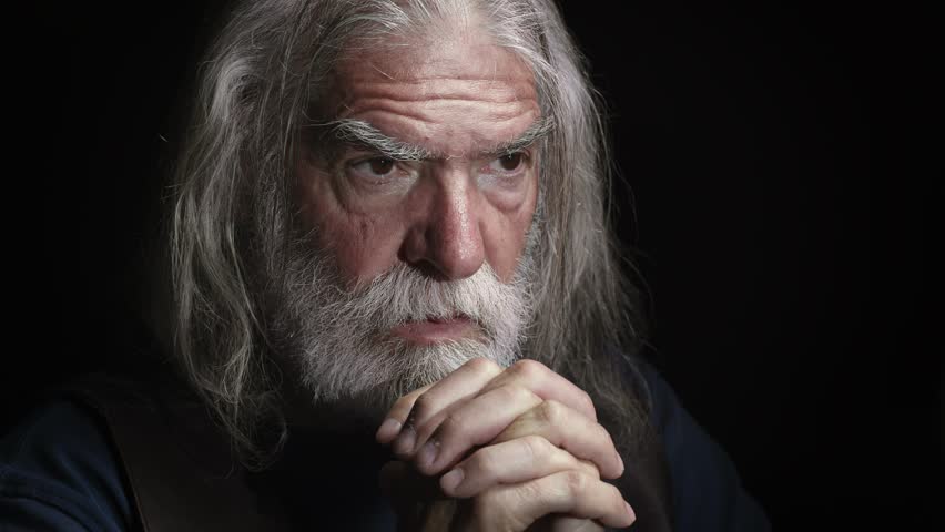 Portrait Of Old Man Praying God In The Darkness Stock Footage Video ...