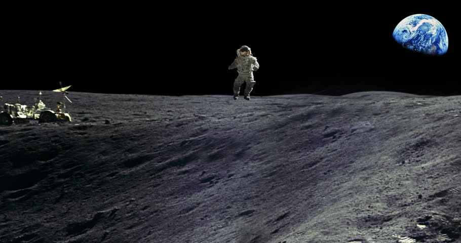 Astronaut Jumping On Moon Surface On Apollo Missions Blue Flare, 4K ...