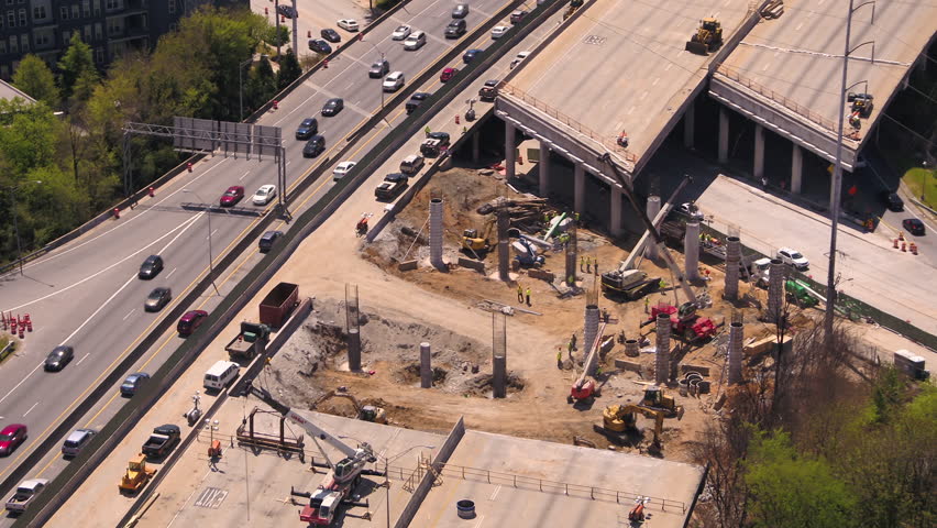 Atlanta Aerial V281 Birdseye View Flying Low Over Freeway Bridge ...