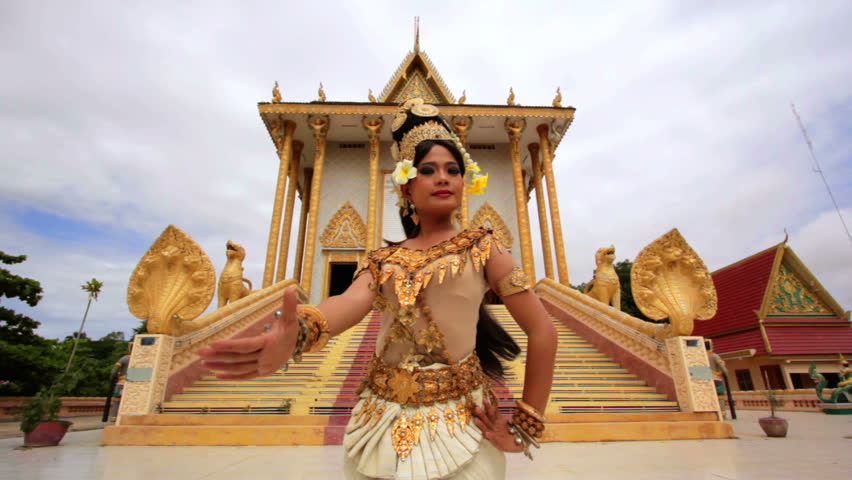 Apsara Dancer Beautifully Centered In Front A Temple Stock Footage ...