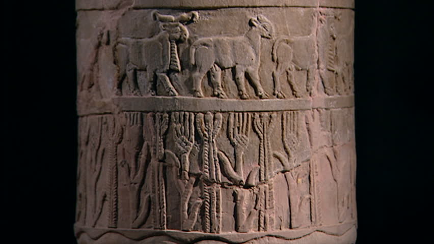 BAGHDAD, IRAQ - CIRCA 2002: Warka Vase, C. 3000 BCE. CU Tilt-up On The ...