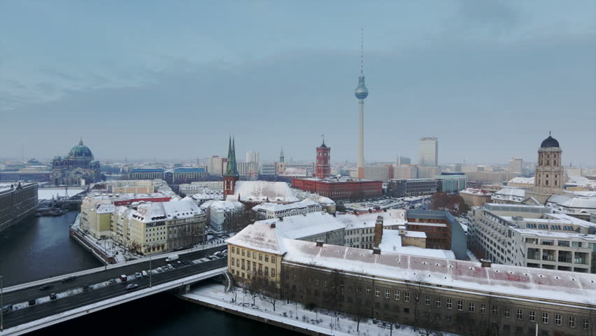 Стоковое видео на тему «Berlin Skyline Winter City with snow and ...